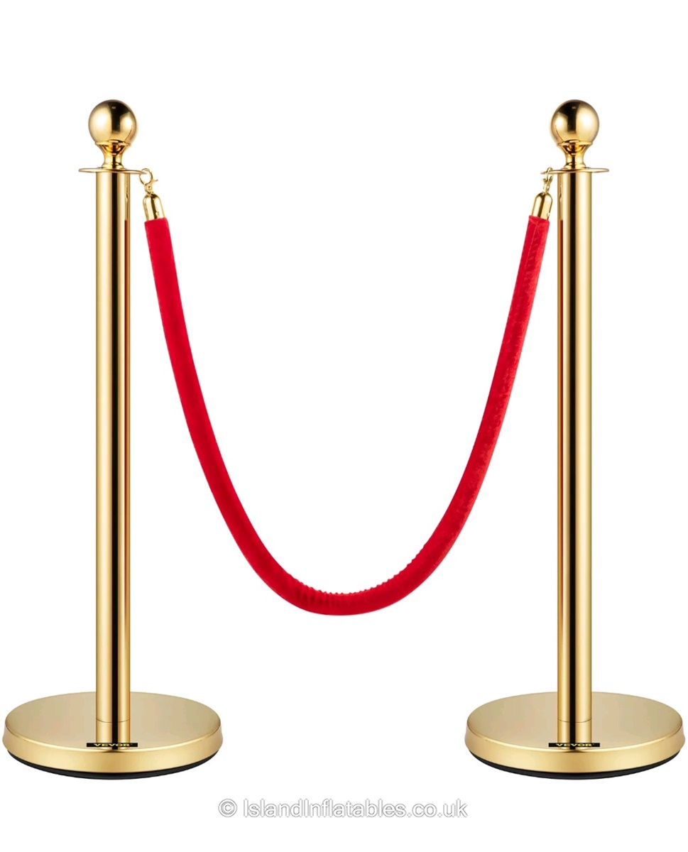 Gold barrier poles and red rope hire. - Bouncy Castle / Entertainment ...